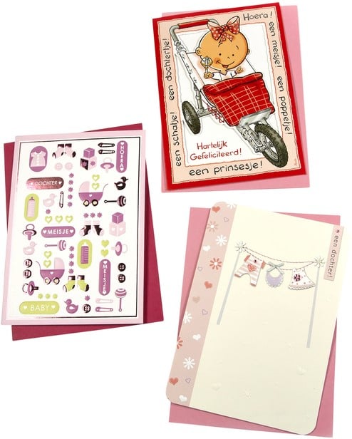 Wenskaart Paperclip geboorte dochter navulset à 6 stuks Gerson
